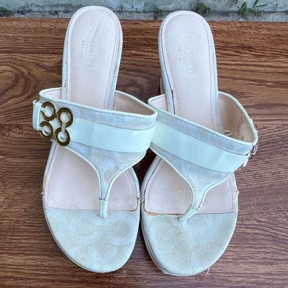 Coach | Shoes | Coach Whitegypsythong Wedge Sandals Size7b | Poshmark